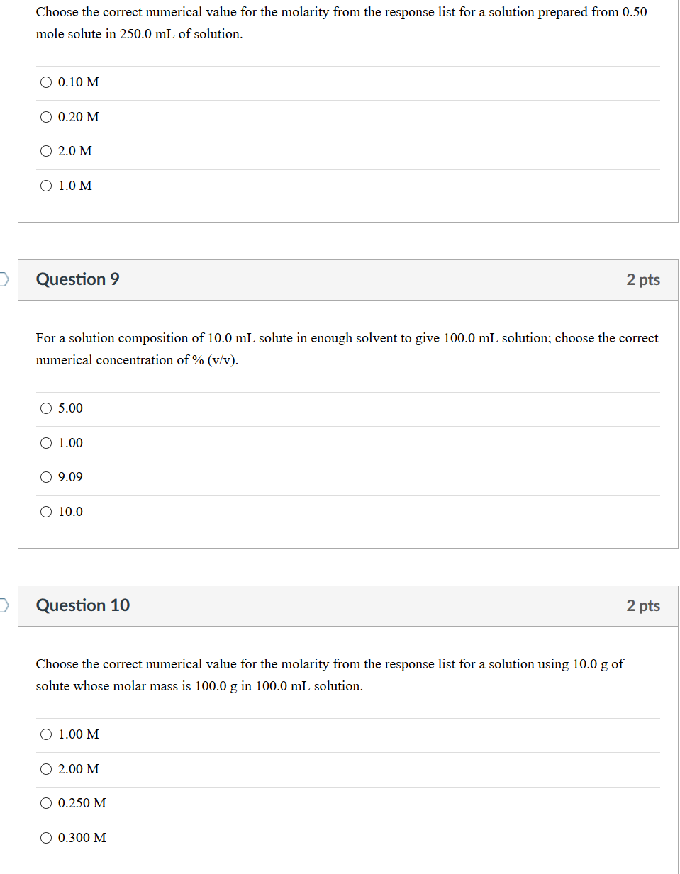Solved Choose the correct numerical value for the molarity | Chegg.com