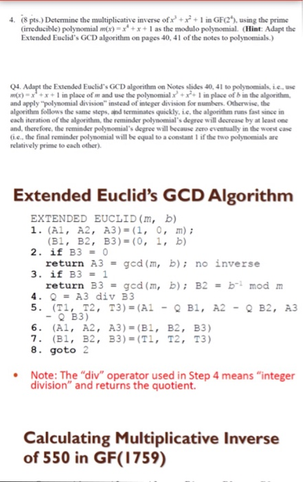 Solved (8 pts.) Determine the multiplicative inverse ofx, x, | Chegg.com