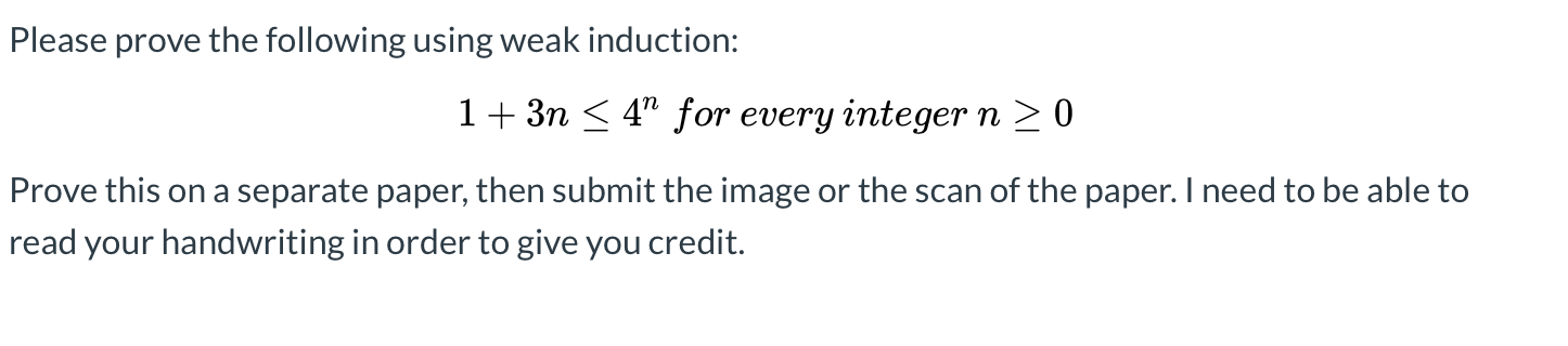Solved Please prove the following using weak induction: 1+ | Chegg.com