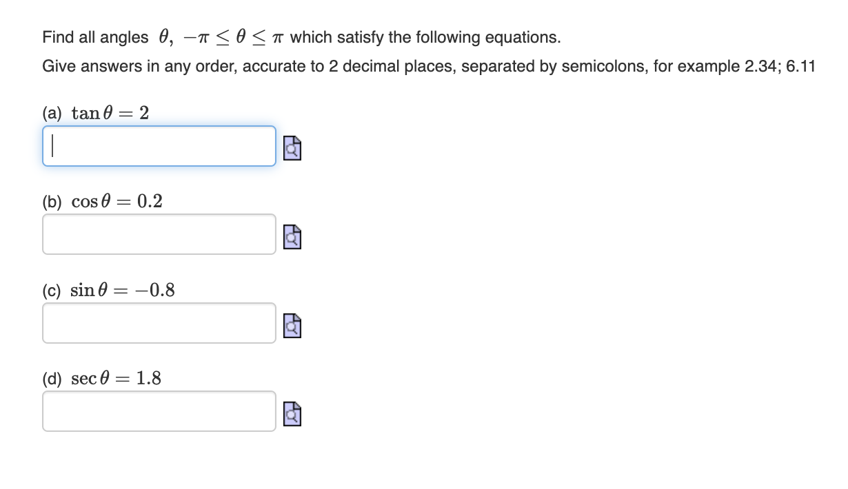 Solved Find all angles \\( \\theta,-\\pi \\leq \\theta \\leq | Chegg.com