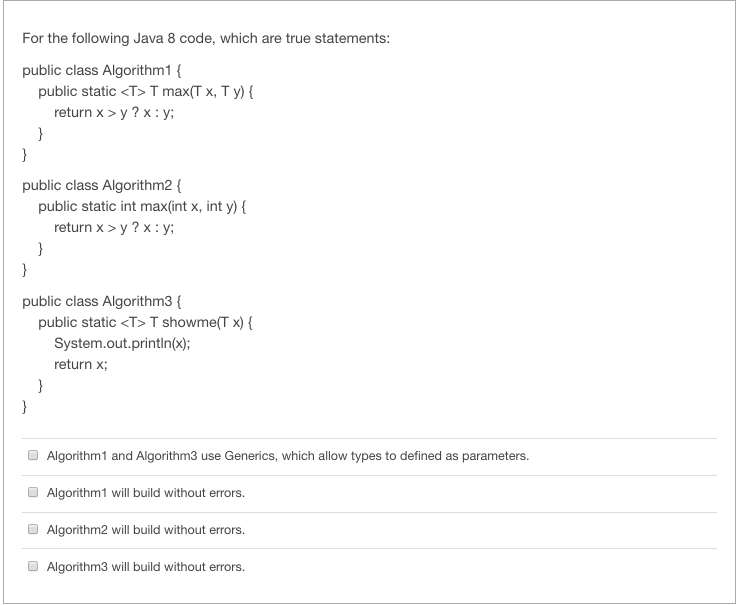 Solved For the following Java 8 code, which are true | Chegg.com