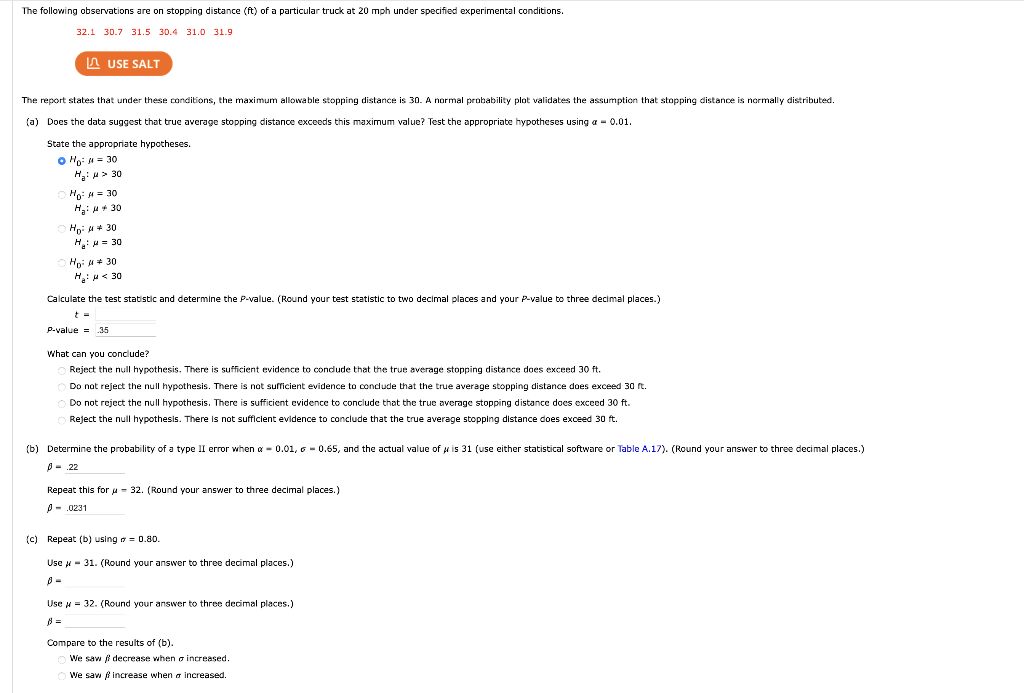 Solved The following observations are on stopping distance | Chegg.com