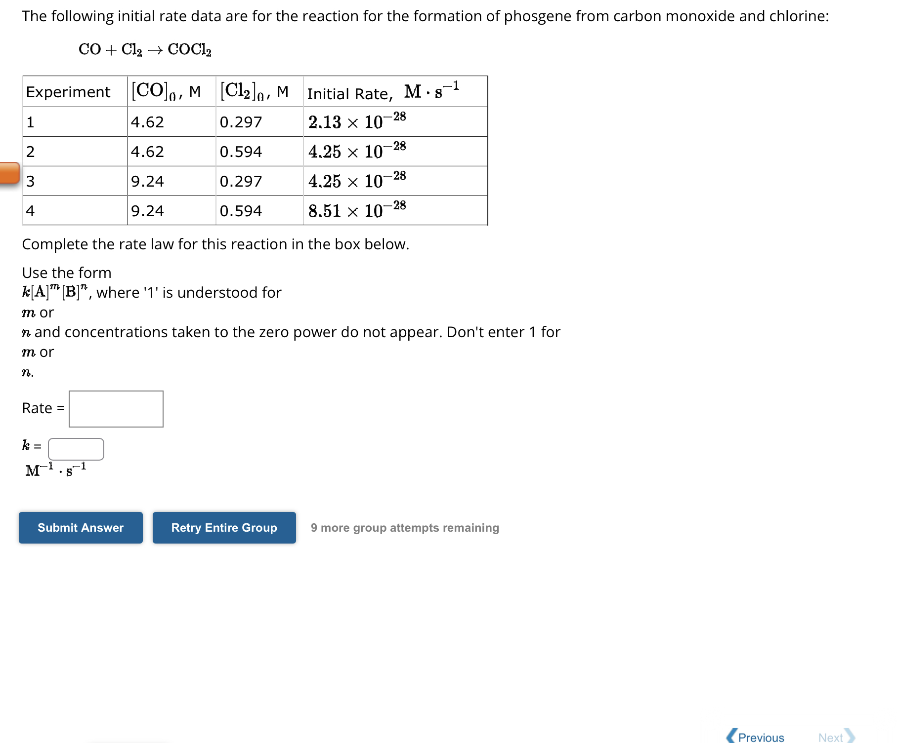 Solved The Following Initial Rate Data Are For The Reaction