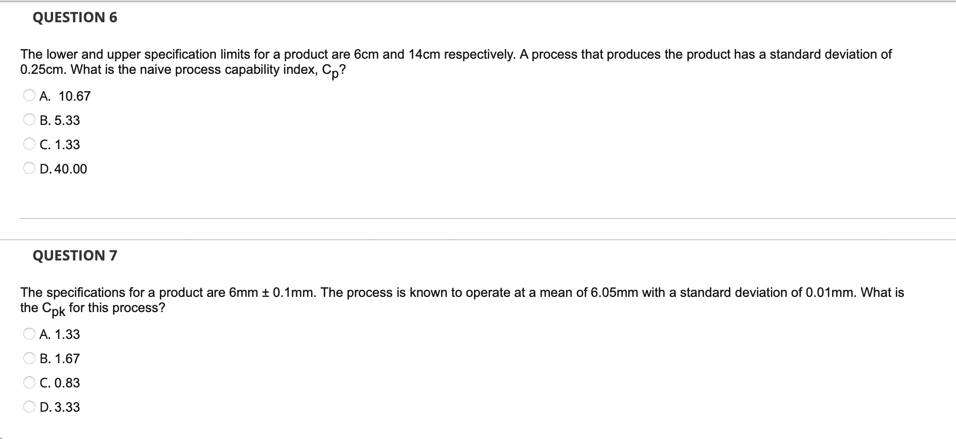 Solved The lower and upper specification limits for a | Chegg.com