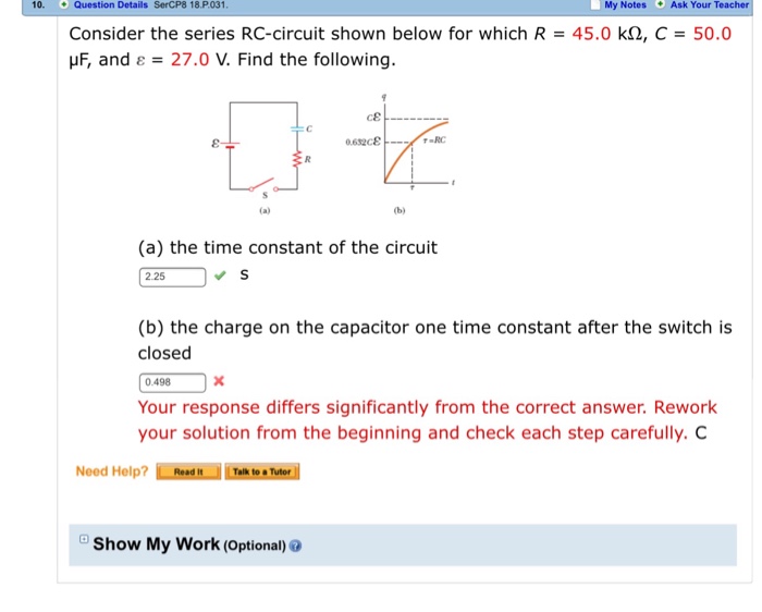 Solved Consider the series RC-circuit shown below for which | Chegg.com