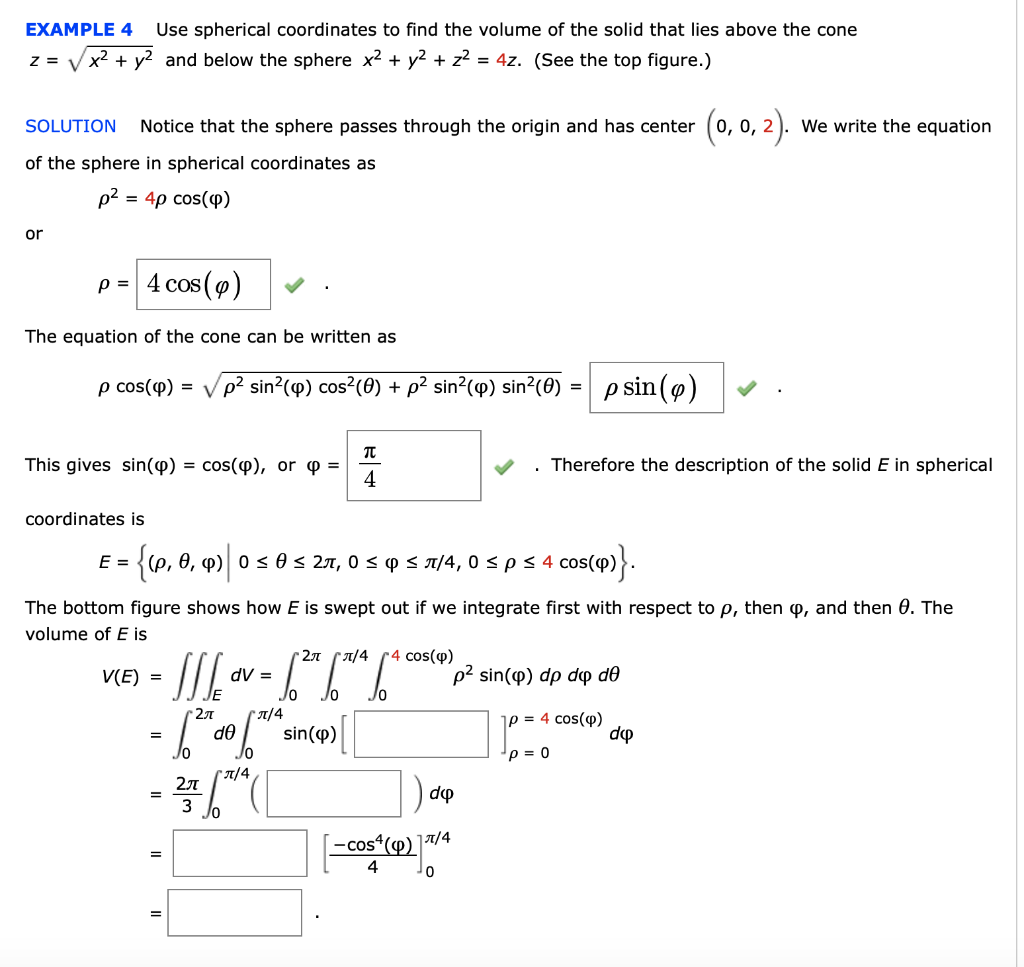 Solved EXAMPLE 4 Use spherical coordinates to find the | Chegg.com
