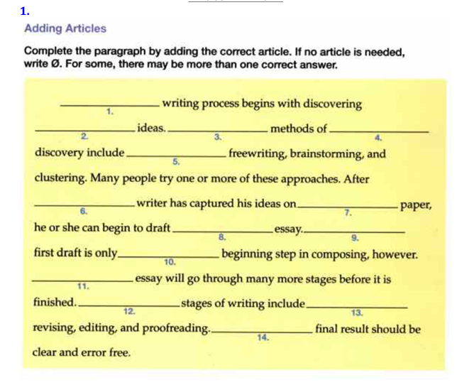 Solved 1. Adding Articles Complete the paragraph by adding | Chegg.com