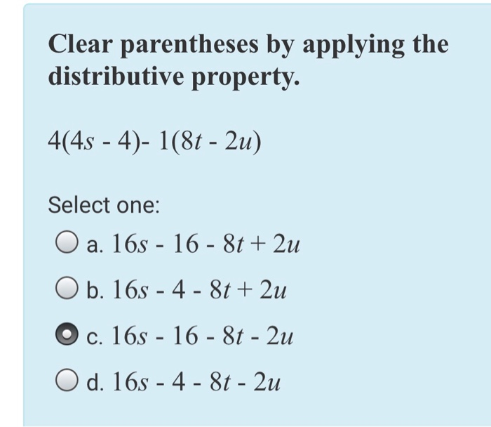 Solved Clear parentheses by applying the distributive | Chegg.com