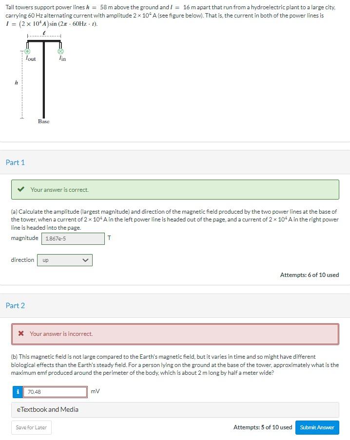 Solved Tall towers support power lines h=58 m above the | Chegg.com