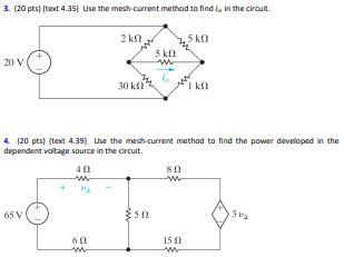 Solved 3. (20 pts) (text 4.35) Use the mesh current method | Chegg.com