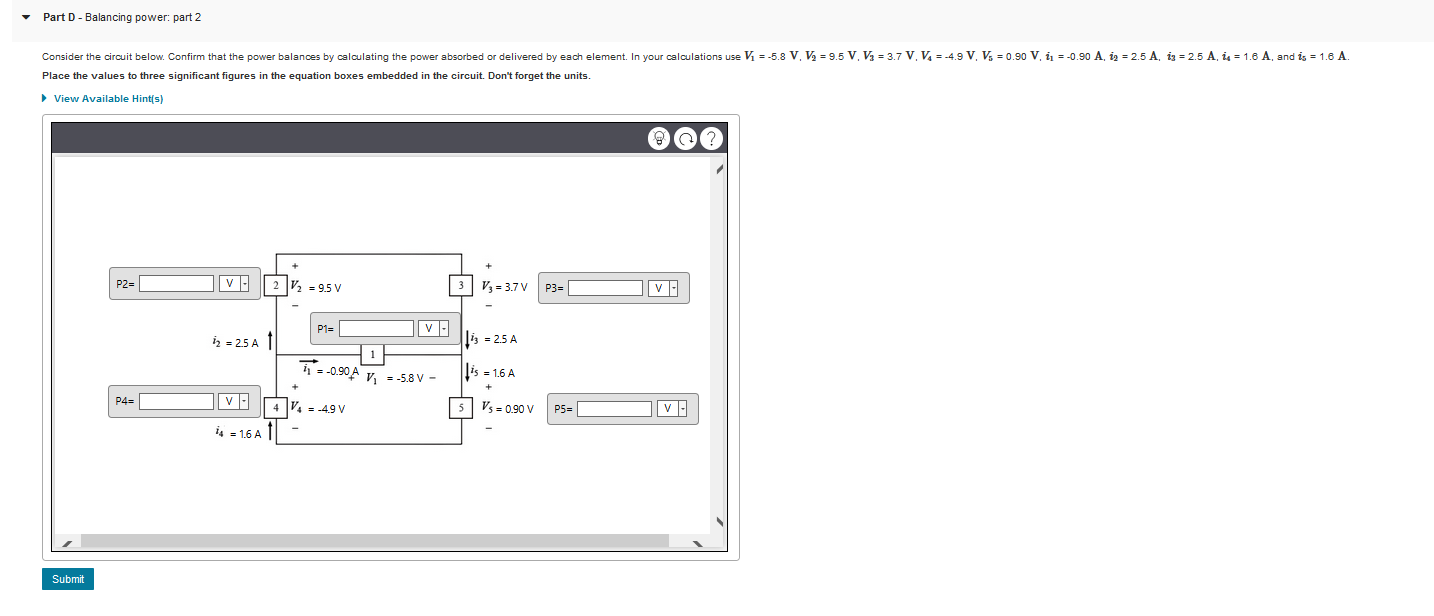Solved Part D- Balancing power: part 2 Consider the circuit | Chegg.com