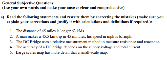 Solved General Subjective Questions: (Use your own words and | Chegg.com