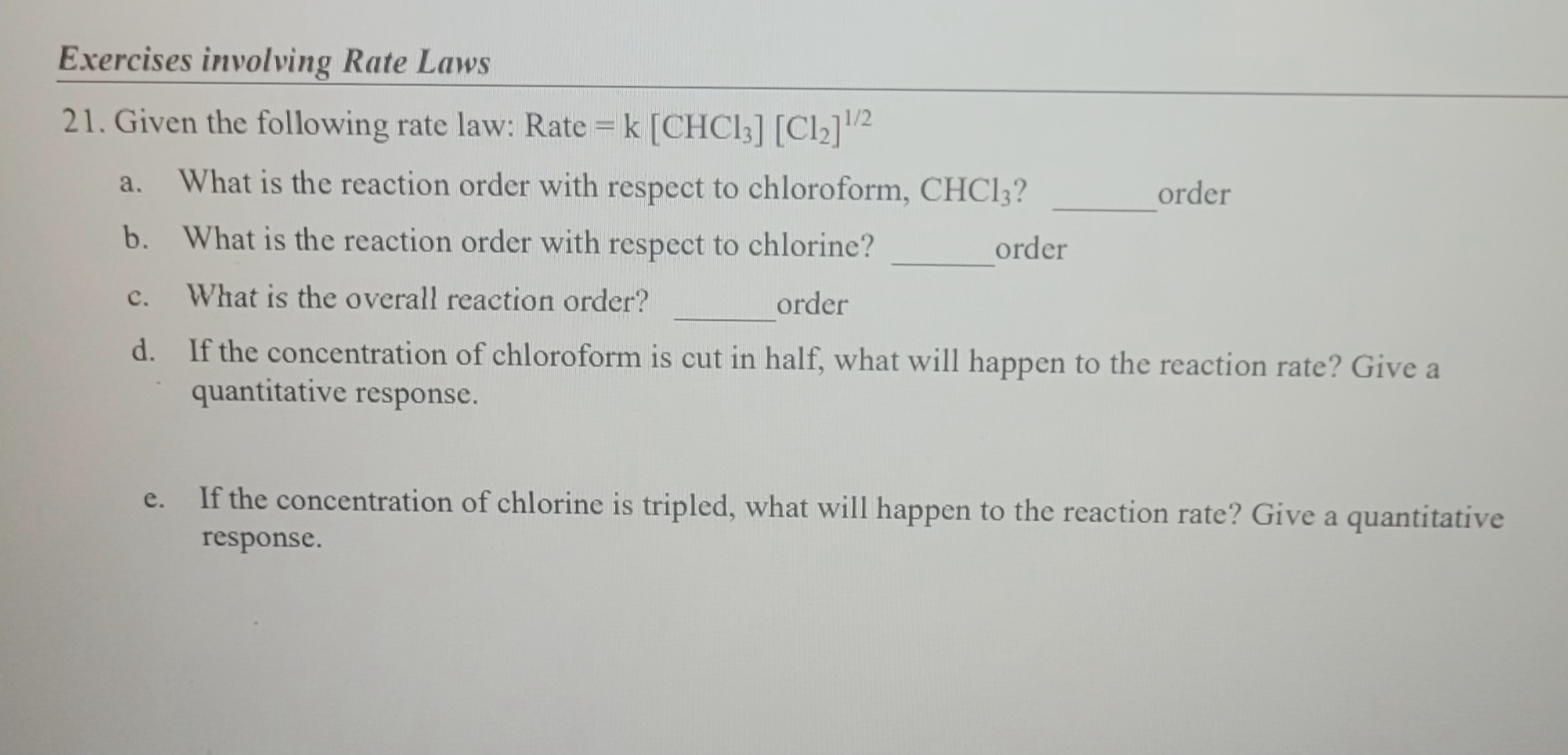 Exercises involving Rate LawsGiven the following rate | Chegg.com