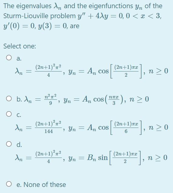 Solved The eigenvalues in and the eigenfunctions Yn of the | Chegg.com