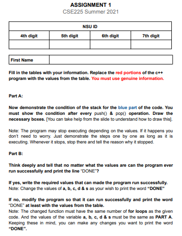Solved ASSIGNMENT 1 CSE225 Summer 2021 NSU ID 4th digit 5th | Chegg.com