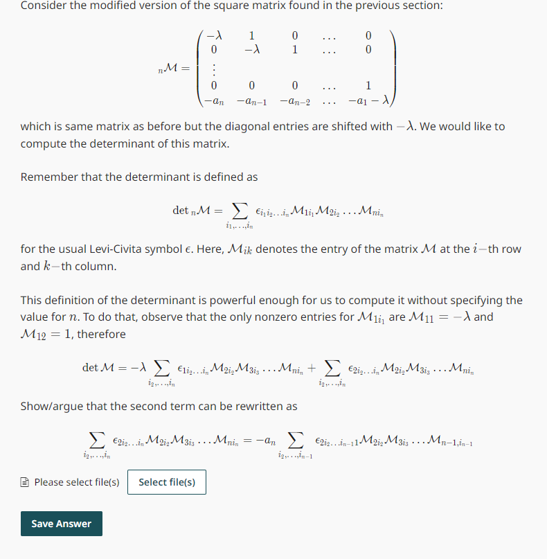 Solved Consider the modified version of the square matrix | Chegg.com