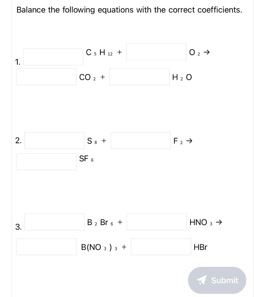 Solved Balance the following equations with the correct | Chegg.com