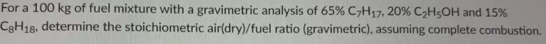 Solved For a 100 kg of fuel mixture with a gravimetric | Chegg.com