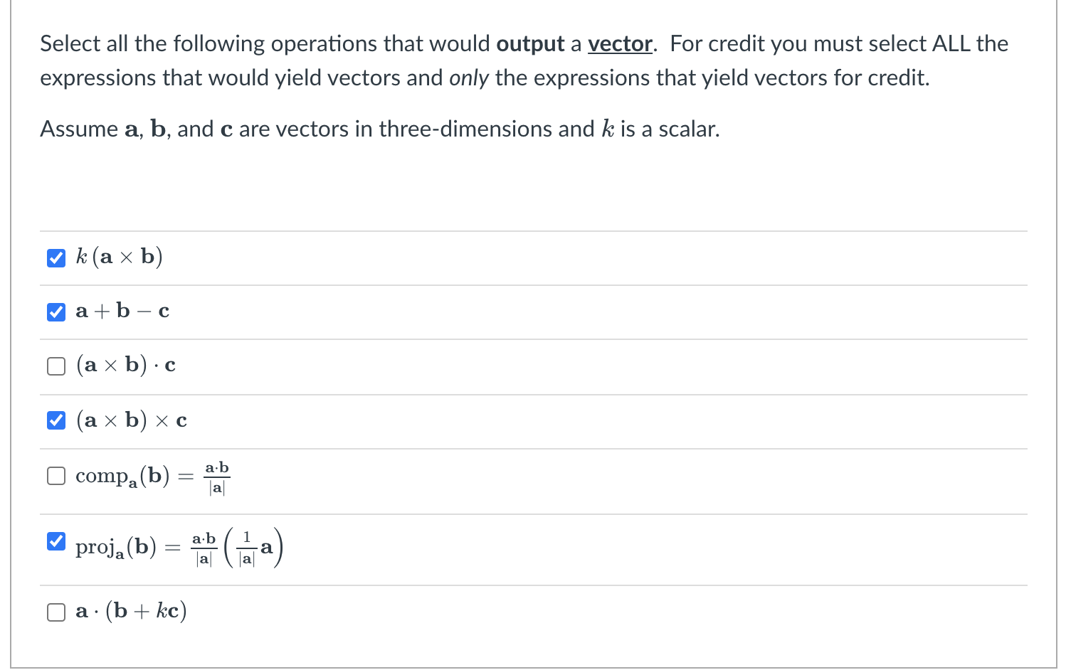 Solved Select all the following operations that would output | Chegg.com