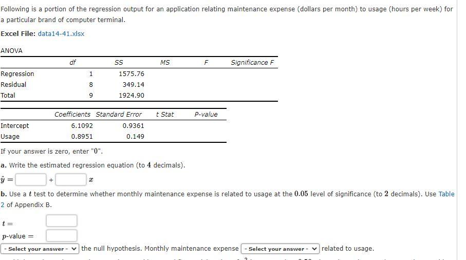 Solved Following is a portion of the regression output for | Chegg.com