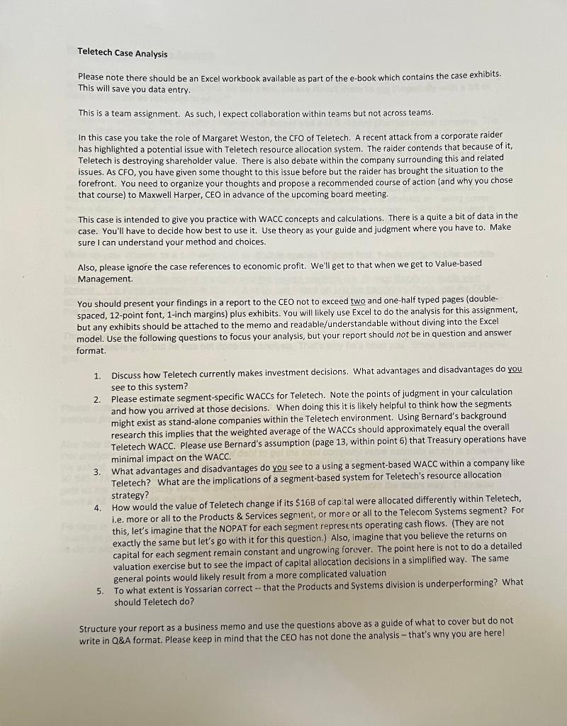Teletech Case Analysis Please note there should be an | Chegg.com