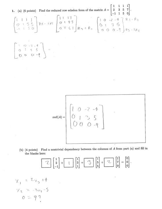 Solved 1. (a) (6 points) Find the reduced row echelon form | Chegg.com