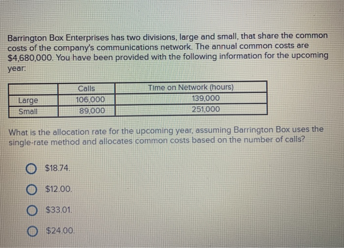 Solved Barrington Box Enterprises has two divisions, large | Chegg.com