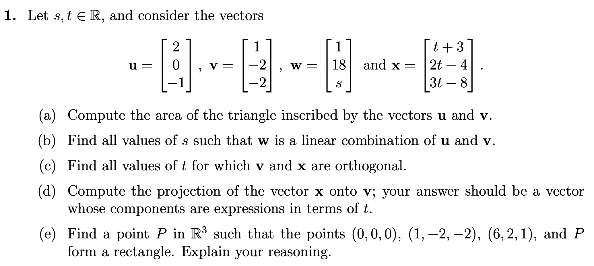 Solved 1. Let \\( s, t \\in \\mathbb{R} \\), and consider | Chegg.com