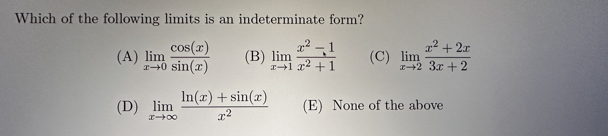 Solved Which of the following limits is an indeterminate | Chegg.com