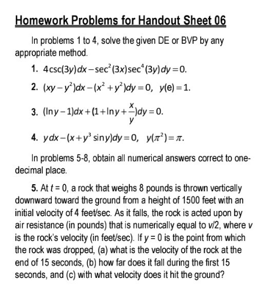 Solved Homework Problems for Handout Sheet 06 In problems 1 | Chegg.com