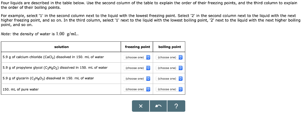 Solved Four liquids are described in the table below. Use | Chegg.com