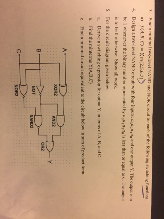 Solved 3. Find a minimal two-level NAND and NOR circuit for | Chegg.com