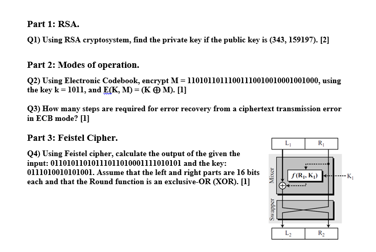 Solved Q1) Using RSA cryptosystem, find the private key if | Chegg.com