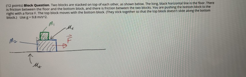 Solved (12 points) Block Question. Two blocks are stacked on | Chegg.com
