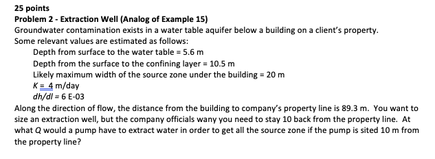 Solved 25 points Problem 2 - Extraction Well (Analog of | Chegg.com