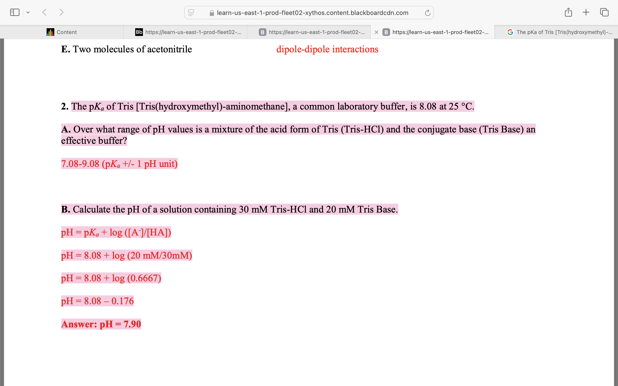 Solved The pKa ﻿of Tris [Tris(hydroxymethyl)-aminomethane], | Chegg.com