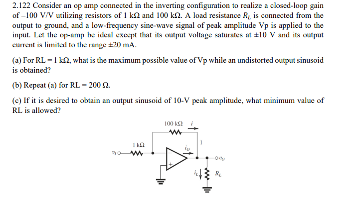 Solved 2.122 Consider an op amp connected in the inverting | Chegg.com