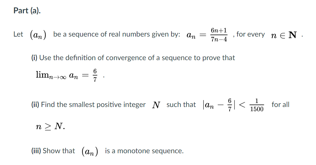 Solved Part (a). Let (an) be a sequence of real numbers | Chegg.com