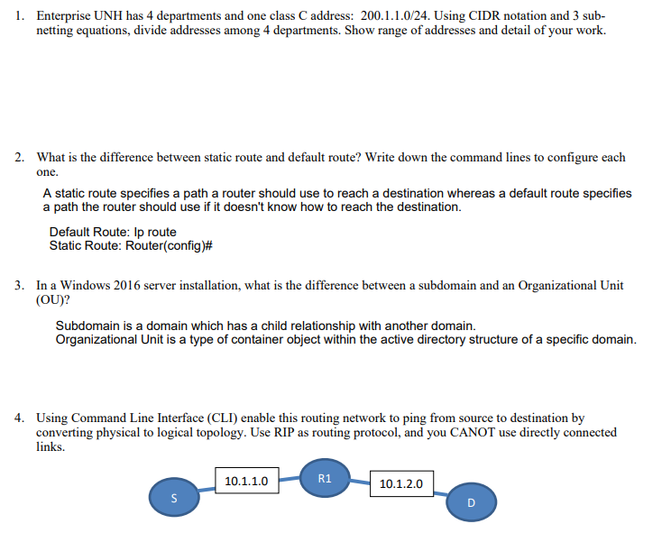 Solved 1. Enterprise UNH has 4 departments and one class C | Chegg.com