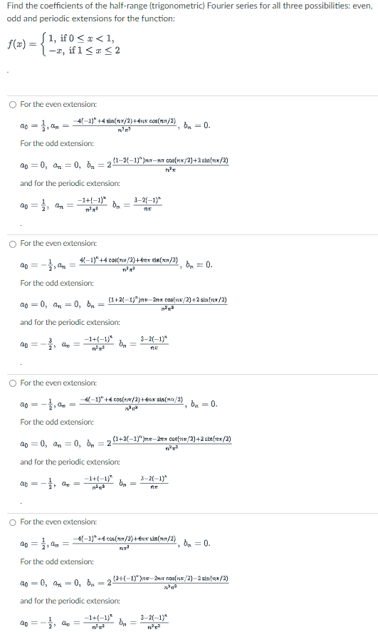 Solved Find the coefficients of the half-range | Chegg.com