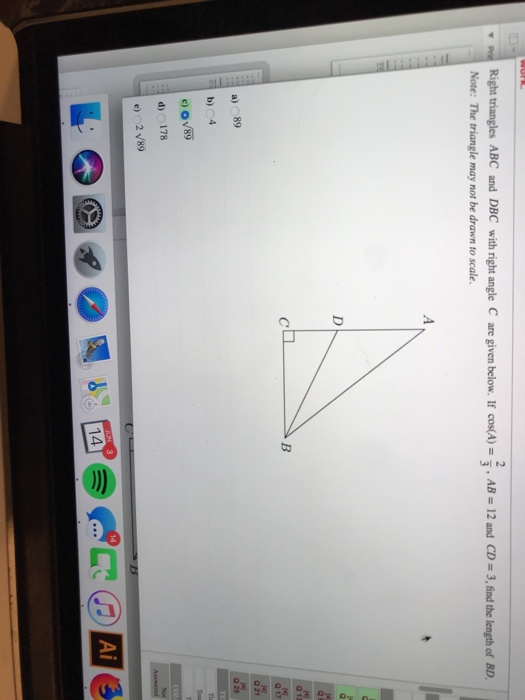 Solved Right triangles ABC and DBC with right angle C are | Chegg.com