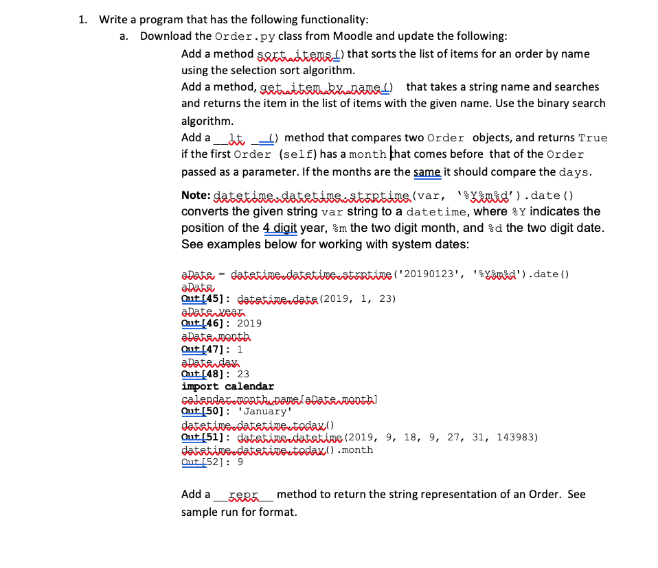Solved order.py: import datetime class Order: def | Chegg.com