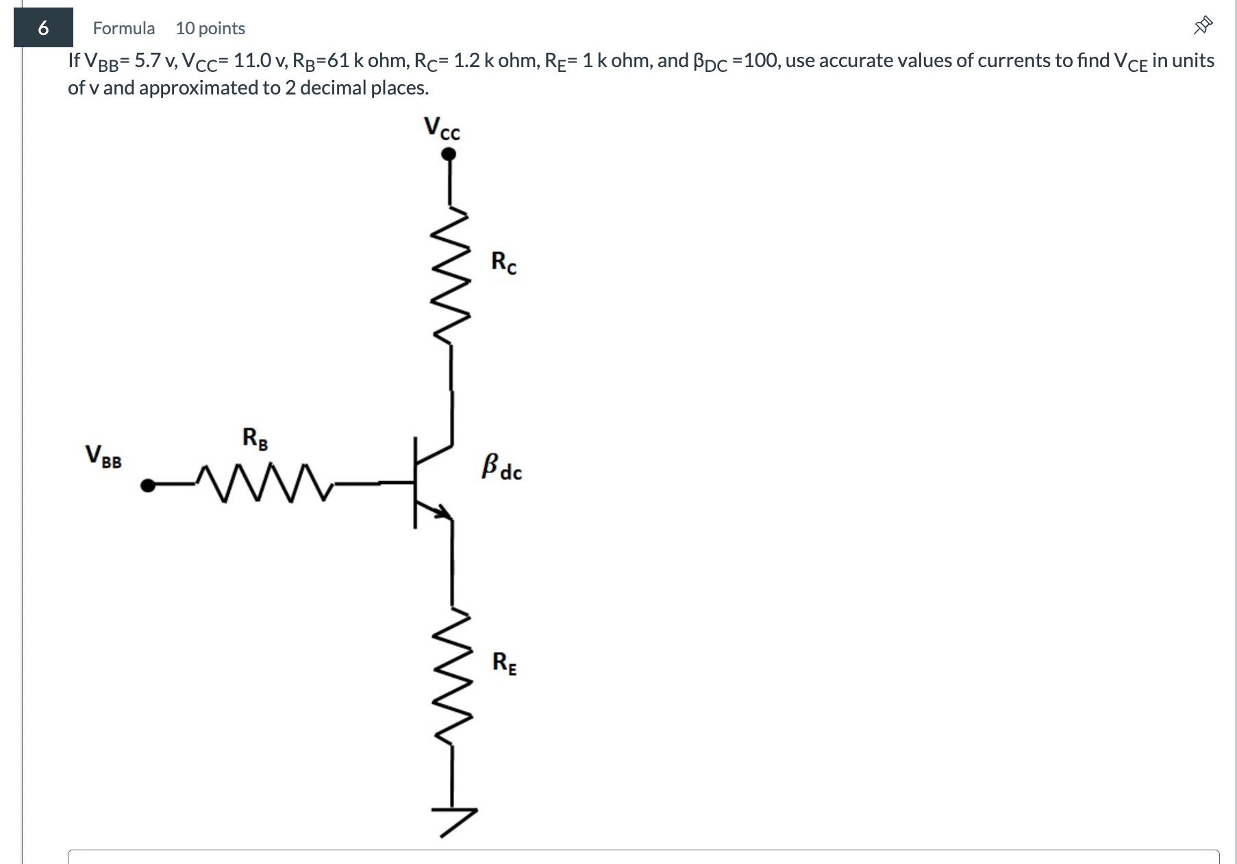 Solved If VBB=5.7v,VCC=11.0v,RB=61k ﻿ohm, RC=1.2k ﻿ohm, | Chegg.com