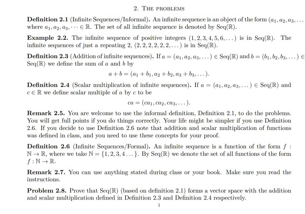 Solved Definition 2.1 (Infinite Sequences/Informal). An | Chegg.com