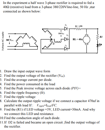 Solved In the experiment a half wave 3-phase rectifier is | Chegg.com