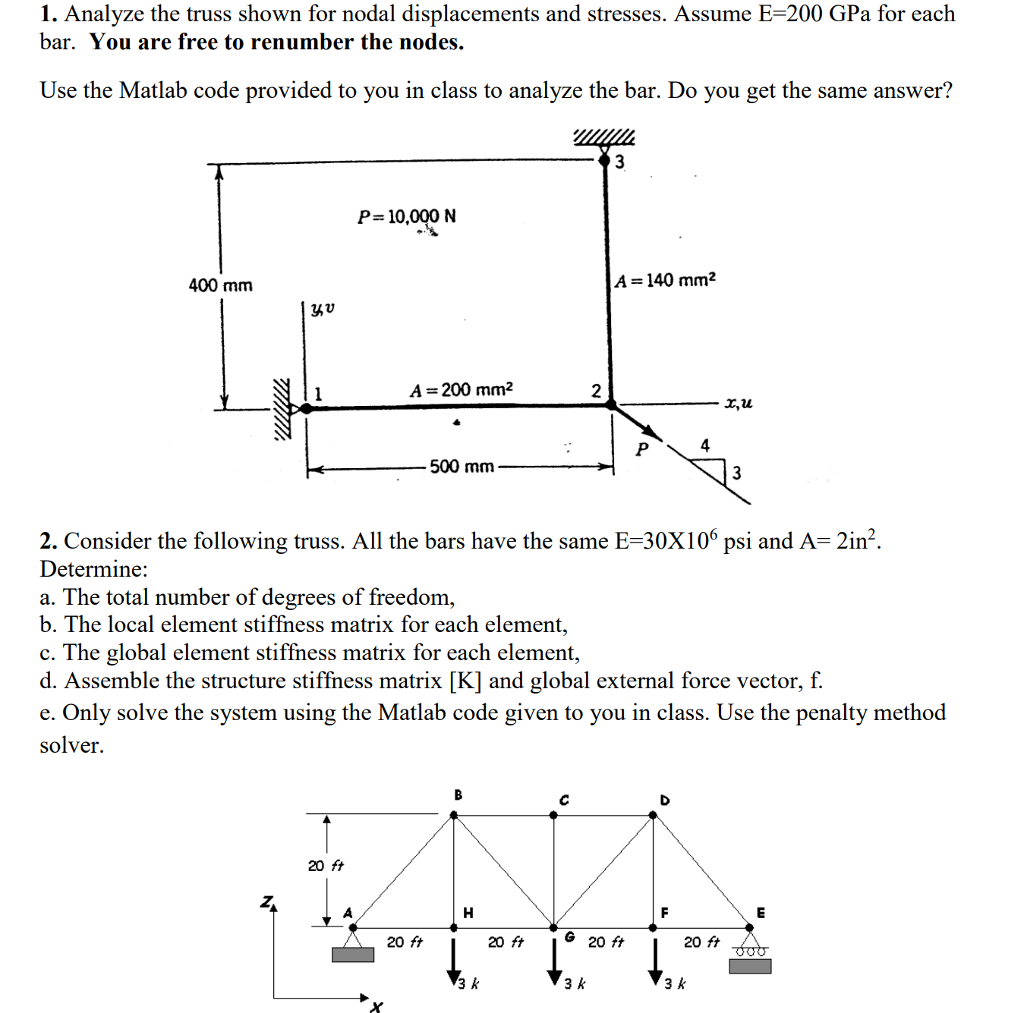 1. Analyze the truss shown for nodal displacements | Chegg.com