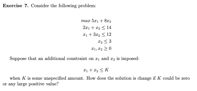 Solved Exercise 7. Consider the following problem: | Chegg.com