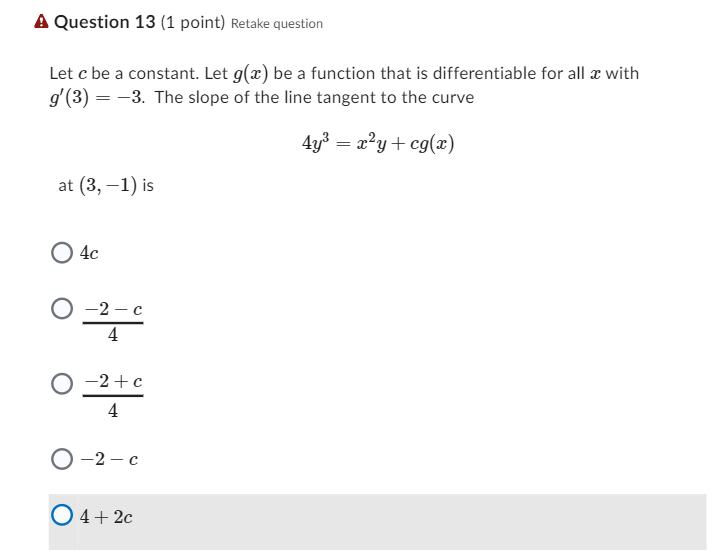 Solved Let c be a constant. Let g(x) be a function that is | Chegg.com