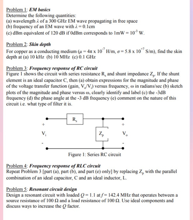 Solved Problem 1: EM basics Determine the following | Chegg.com
