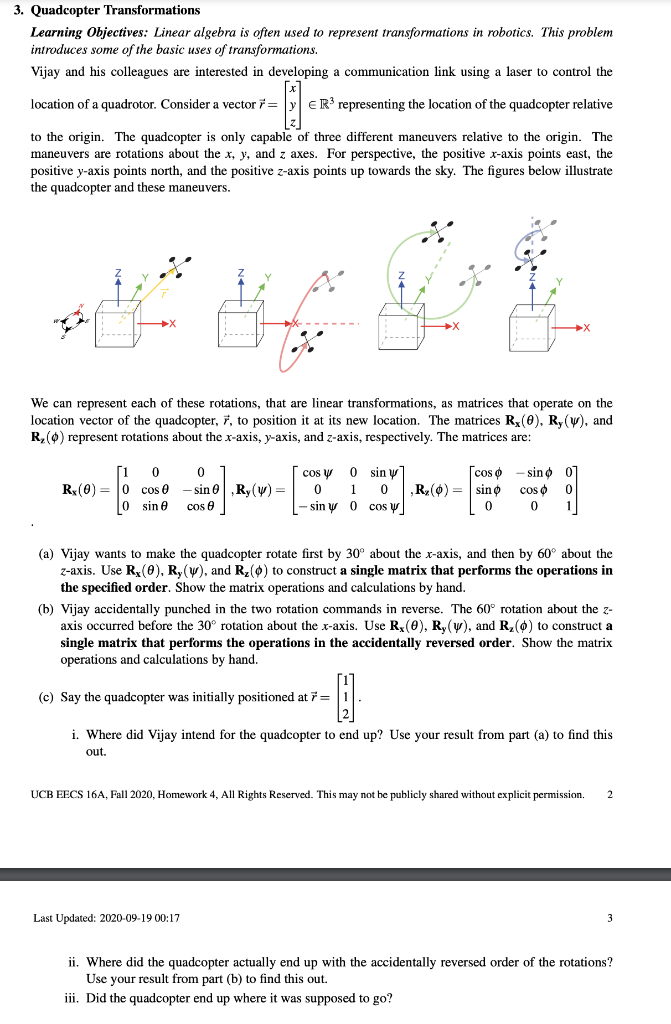 3. Quadcopter Transformations Learning Objectives: | Chegg.com